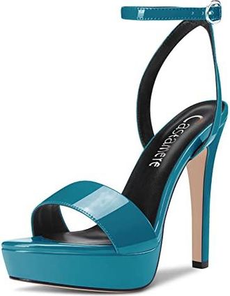 Castamere Femmes Aiguille Haut High Talon Heel Ouvert Bout Lani&egrave;res Cheville Slingback Sandales Plate-forme Clear Sexy Mariage 13 CM Heels Turquoise Vert 36 EU