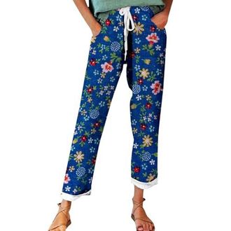 Generic Pantalon L&eacute;ger Femme Fluide Ete en Lin &Eacute;t&eacute; Womens Autumn Fragrant Linen Print Casual Pants Perfect for Spring Comfortable and Trendy for Relaxed L&eacute;ger