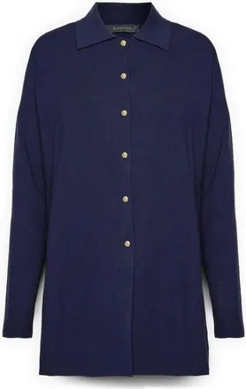 Elena Miro Femme, Pulls, Bleu, Taille: 48 FR Cardigan Long &agrave; Col