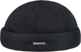 Stetson Docker Strickmütze Herren Atmungsaktiv 100% Baumwolle Größenverstellbar Wintermütze Baumwoll-Innenfutter Herbst Winter schwarz XL (60-61 cm)