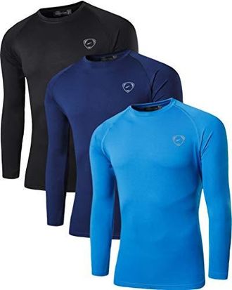 Jeansian Homme 3 Packs Mens Sun Protection Outdoor Sports Long Sleeve Tee Tops T-Shirt LA245 PackG XL