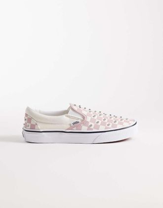 Vans Baskets &agrave; enfiler motif damier &agrave; strass - Rose