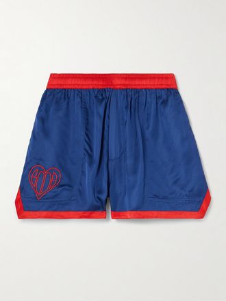 Bode Short En Satin Bicolore À Broderie - Bleu