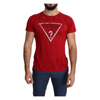 Guess Rotes Baumwoll-Statement-T-Shirt - - Tops - Herren - Rot - XL