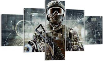 Arttor Mehrteilige Bilder auf Leinwand Soldat Gewehr Leinwandbild 125x70cm Wandbilder Dekoration Wohnzimmer Schlafzimmer Set 5 teilige Klein Wanddeko Bild Wa