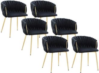 Vente-Unique Lot de 6 chaises avec accoudoirs en velours et métal doré - Noir - ELEGANO