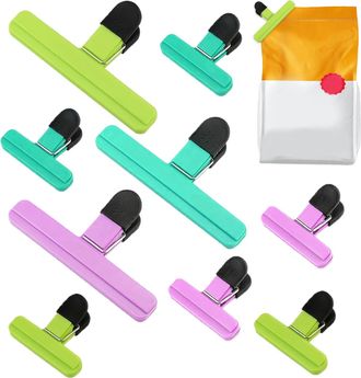 Generico Set mit 9 Lebensmittelbeuteln - robuste Sp&auml;neklammern, luftdichte Zange mit starker Feder, Mehrzweck-Klemmen zum Versiegeln von Snacks, f&uuml;r K&uuml;hlschran