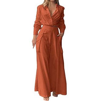 Generic Ensemble pyjama de No&euml;l pour femme avec chemise et pantalon &agrave; boutons P&egrave;re No&euml;l mignon 2 pi&egrave;ces pour femme, Orange, XXL