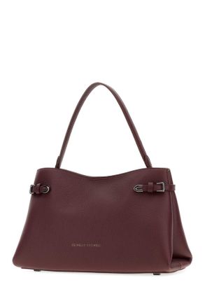 Brunello Cucinelli Womens Scottish Red Deer Leather Shoulder Bag Purple