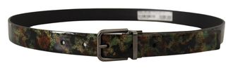 Dolce & Gabbana Mens Black Sparkling Leather Metal Buckle Belt