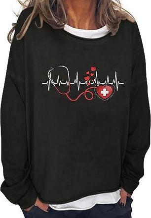 Generic Sweatshirts confortables de Saint-Valentin pour femmes hauts pour femme imprim&eacute; ECG ample col rond manches longues roul&eacute; ample sweat &agrave; manches longues