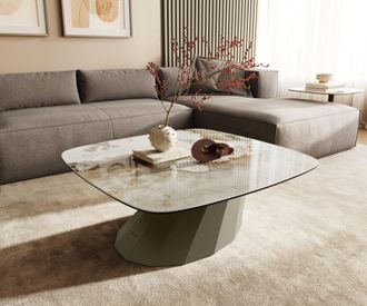 DELIFE Couchtisch Edge Boot 90x90 cm Keramik Minas Melange Parabi Metall Effektfinish Titan, Couchtische