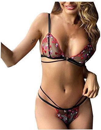 Generic Sexy Saint-Valentin Tenue Dentelle Pyjamas Collants en acier V&ecirc;tements de sommeil Sous-v&ecirc;tements de mode Costume de No&euml;l Femme, Noir, M