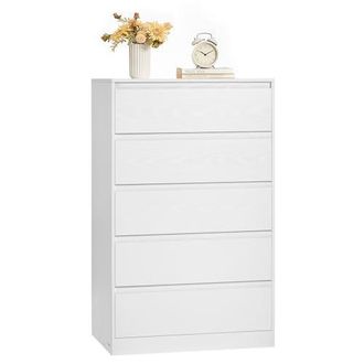 Vasagle Kailyn Collection - Commode Chambre 5 Tiroirs, Armoire de Rangement, Meuble &agrave; V&ecirc;tements, 40 x 60 x 97,4 cm, Style Moderne, Blanc Neige LTS605WE01