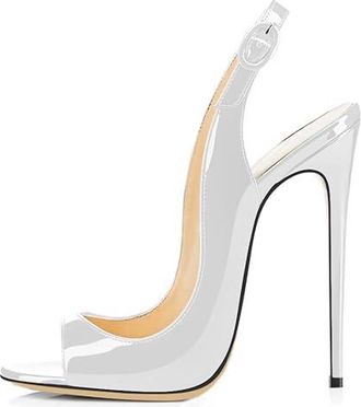 elashe EDEFS Escarpins Slingback Femme à Boucle Ajustable Talon Stiletto 4,7 Pouces avec Peep Toe Chaussures Hautes Ultime pour Événements Mode & Sexy Blanc 