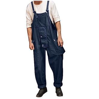 Generic Salopette d&eacute;contract&eacute;e en jean pour homme avec poches en velours, bleu, XXL