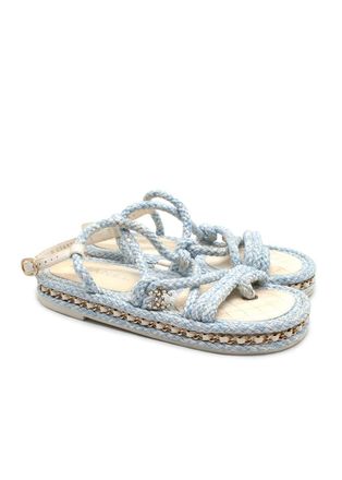 Chanel Cord Blue Rope Chain Flat Sandals Size 37