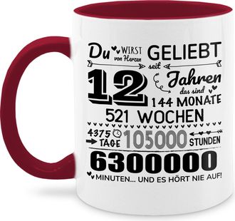 Shirtracer Tasse Tassen 325ml - 12 Jahre - Du wirst von Herzen geliebt | 12. Geburtstag | 12 Jahre Geburtstagsgeschenke | 12ter Geburtstagsgeschenke f&uuml;r Jungen u