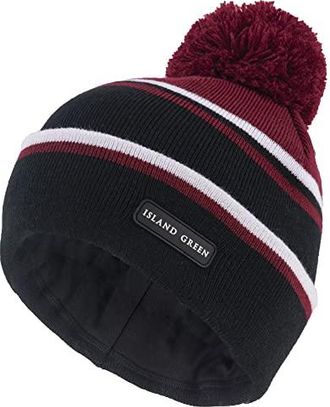 Island Green IGHAT2135 Bonnet à pompon tricoté pour hommes avec bande intérieure douce, noir/rouge/blanc, Taille unique