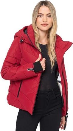 Marikoo Veste dhiver pour femme (XS-3XL) - Imperm&eacute;able, chaude, capuche amovible, coupe-vent - Veste matelass&eacute;e pour femme - Col montant, 4 poches, fermeture 