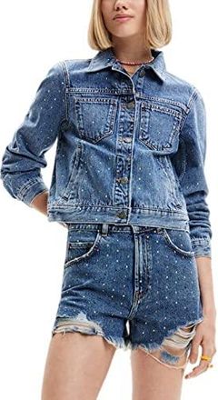 Desigual Benita 23SWED37 Veste en jean à clous multicolores, bleu, 44