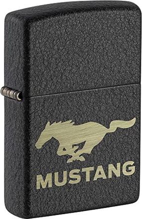 Zippo Sturmfeuerzeug - Modell Mustang mit Black Crackle Finish & Lasergravur - Nachfüllbar - Wiederverwendbar - Windfestes Design - Geschenkbox - Made in US