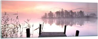 Arttor Panorama Bilder auf Glas Morgen Sonnenaufgang Nebel See Glasbild 90x30cm Wandbilder Dekoration Wohnzimmer Schlafzimmer Küche Klein Wanddeko Bild im Gl