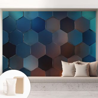 Tulup Carta Da Parati Con Design Moderno - Con Motivi Moderni - Fotomurali In Tnt Soggiorno Camera De Letto Sala Ufficio Esagoni Blu 208x146 Cm