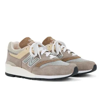New Balance Unisexe Made in USA 997 en Beige/Gris, Suède/Mesh, Taille 38.5 Large