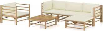 vidaXL vidaXL Salon de jardin 6 pcs avec coussins blanc cr&egrave;me bambou