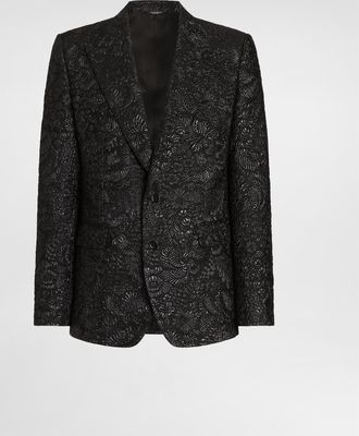 Dolce & Gabbana Jacke Sicilia Light Aus Brokat Mit Einreihiger Knopfleiste - Mann Anz&uuml;ge Und Blazer Schwarz 44