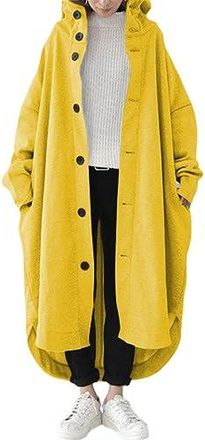 Generic Nouveau manteau coupe-vent décontracté à capuche mi-long pour femme, jaune, M