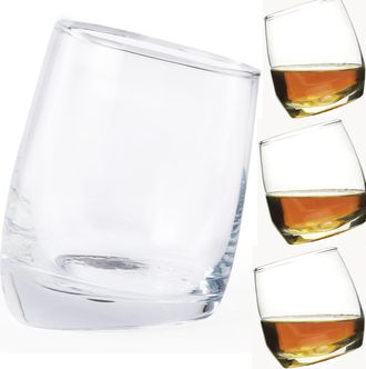 noTrash2003 4 Whisky Gläser mit schiefem Boden Rocking Glas Wackelglas Rum Bourbon Scotch Whiskey Cognac Gin Old Fashioned Tumbler ohne Stiel Geschenke 320ml
