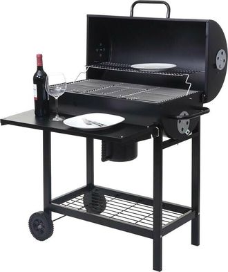 Mendler Mendler - Chariot barbecue HWC-F70, gril &agrave; charbon de bois, sur pieds avec abattant, rack, acier 103x93x70cm n