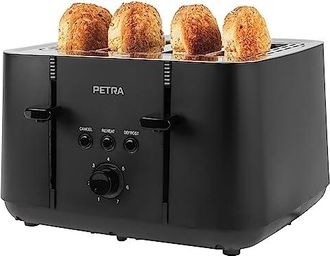 Petra Toaster 4 Scheiben 1850W, XXL Brotröster mit 7 Bräunungsstufen, Toaster mit Selbstzentrierenden Schlitzen & Anti-Stau-Funktion, Krümelschublade, Schwa