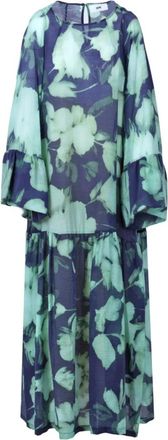 SOLOTRE Femme, Robes, Vert, Taille: 42 FR Longue Robe &agrave; Imprim&eacute; Floral
