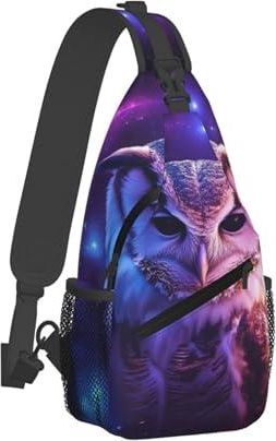 Generic Polyester Sacoche Port&eacute; &eacute;paule Art du hibou galaxie violet et bleu Sac De Poitrine Mode Crossbody Bag pour Randonn&eacute;e Cyclisme &eacute;cole
