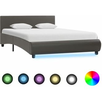 vidaXL Bettgestell mit led Grau Kunstleder 120&times;200 cm Vidaxl
