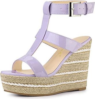 Allegra K Sandales compens&eacute;es compens&eacute;es Espadrilles &agrave; lani&egrave;res pour Femmes Mauve 37