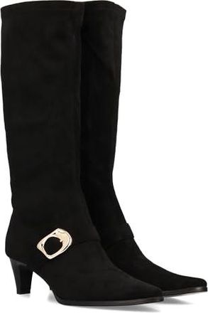 Shoes & Blues Botte haute pour femme avec bout fin et talon, imprim&eacute; lisse et &eacute;l&eacute;gant. Grande boucle d&eacute;corative. Id&eacute;ale pour la saison automne., Noir, 40 EU