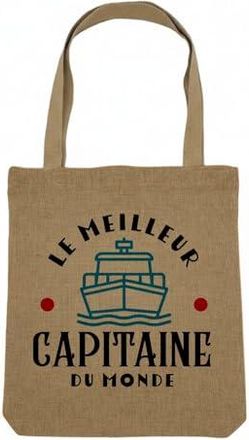 Fabulous Sac Shopping Tote Bag Aspect Lin - Le Meilleur Capitaine du Monde Navire Bateau Navigation Oc&eacute;an - Sac de Courses Toile Epaisse 360g Beige Naturel Cab