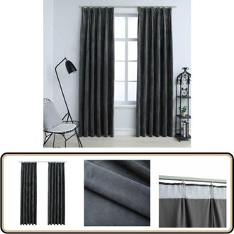 vidaXL Verdunkelungsvorh&auml;nge mit Haken 2 Stk. Samt Anthrazit 140x175cm - Elegante Vorh&auml;nge - Samtvorh&auml;nge - Anthrazitfarbene Vorh&auml;nge - Wohnraumdekoration