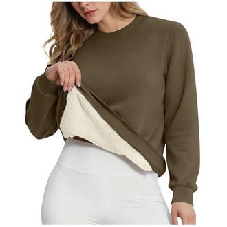 Generic Pull Femme Hiver Chic et &eacute;l&eacute;gant Couleur Unie D&eacute;contract&eacute; Sweatshirts col Rond Ample Pullover Mode Manche Longue Pull Femme Chaud Doubl&eacute; Tops Marron