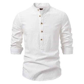 Generic Haut &agrave; manches longues pour homme et adulte - Col montant boutonn&eacute; - Style d&eacute;contract&eacute; - Uni - Pour le travail et le bureau - Sans plis, blanc, XXL