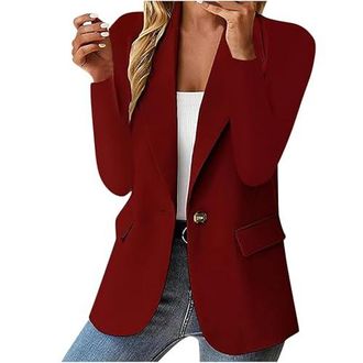 Generic Weather Blazer minimaliste solide &agrave; col &agrave; revers pour femme - Blazer d&eacute;contract&eacute; pour femme, rouge vin, 10XL