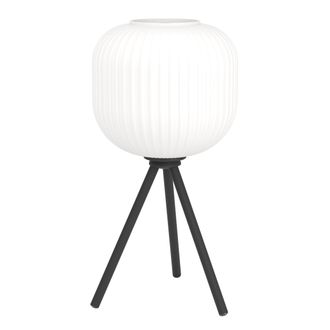 Eglo Tischlampe Mantunalle, Tripod Nachttischlampe skandinavisch, Tischleuchte aus Glas in weiß und Metall in schwarz, Lampe Wohnzimmer und Schlafzimmer mi