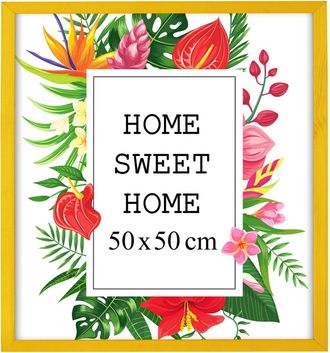 MG Design Gelb Bilderrahmen 50 x 50 cm - Aus echtem Holz mit Acrylglas, zum Aufhängen & Aufstellen, für Fotos, Poster & Puzzle