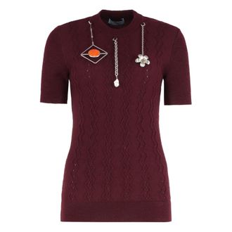 Prada Kurz&auml;rmliger Wollpullover mit Anh&auml;ngern - - Knitwear - Damen - Rot - M