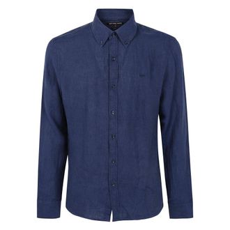 Michael Kors Homme, Chemises, Bleu, Taille: L Chemise Manches Longues en Lin