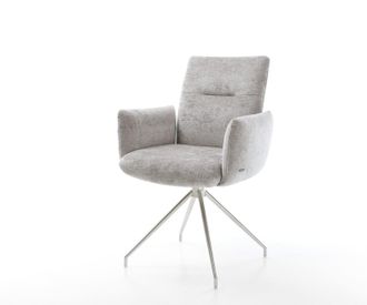 DELIFE Drehstuhl Jova-Flex mit Armlehnen Chenille Silbergrau Kreuzgestell konisch Edelstahl 180&deg; drehbar Taschenfederkern, Esszimmerst&uuml;hle